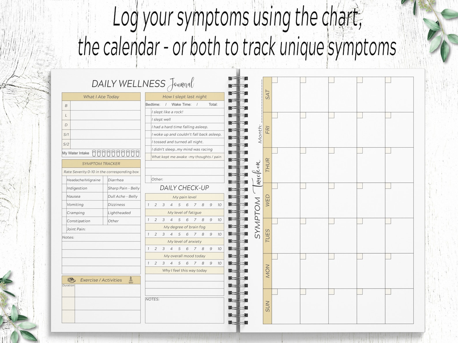 Daily Wellness Journal - Monthly Symptom Tracker - Pain Tracker ...