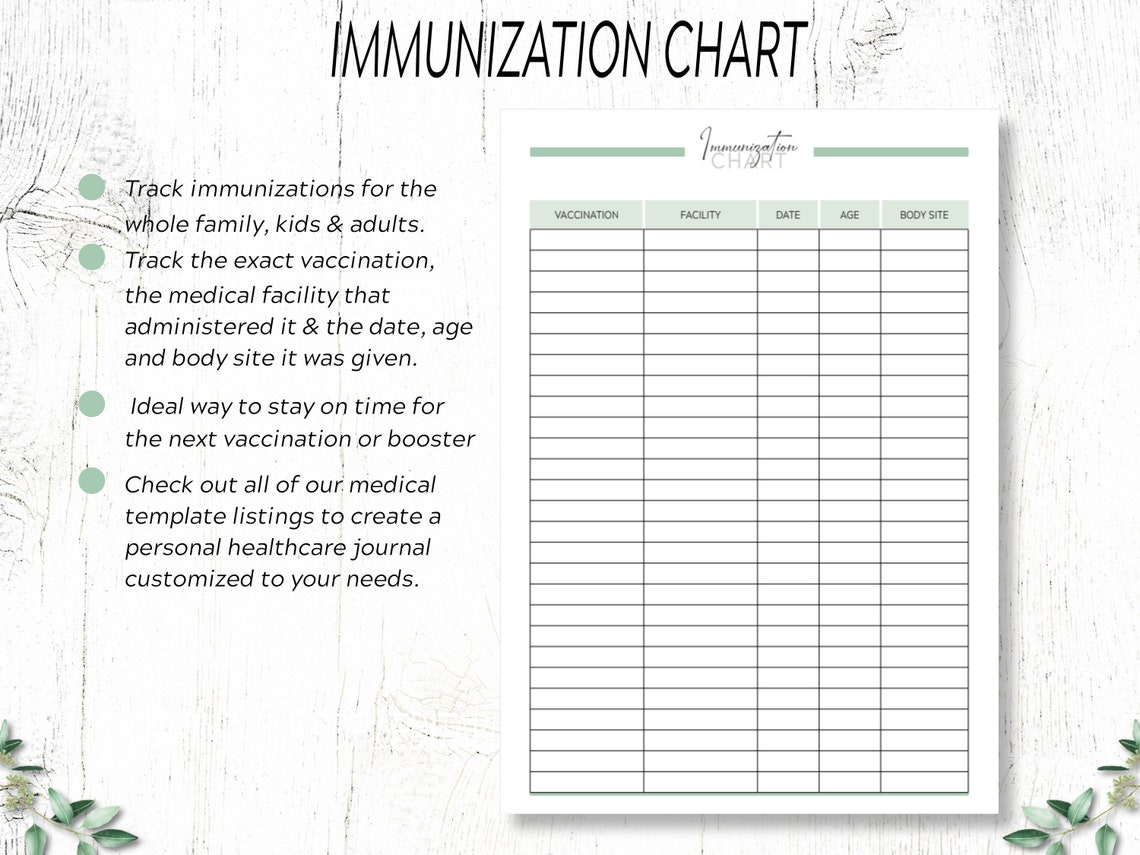 Immunization Chart Printable: Tracker, Notes, Divider (PDF Download) - Etsy