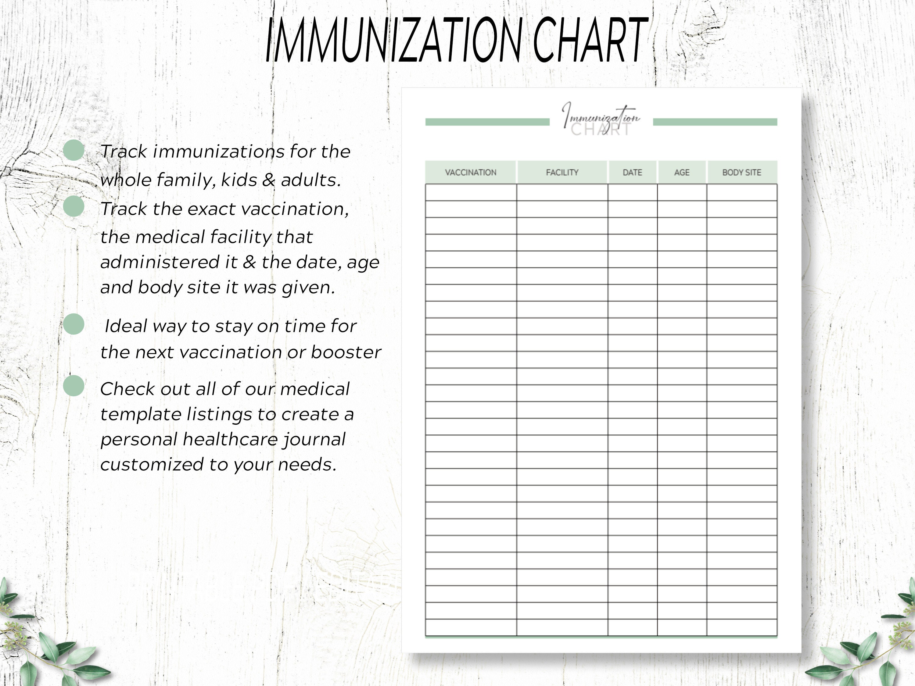 Immunization Record / Vaccination Record / Immunization Tracker With ...
