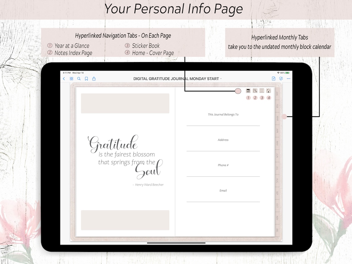 Digital Gratitude Journal With Prompts, Daily Reflection Journal for ...
