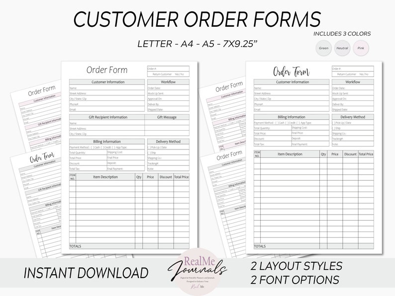 Customer Order Form / Printable Purchase Order Form Template for Small ...
