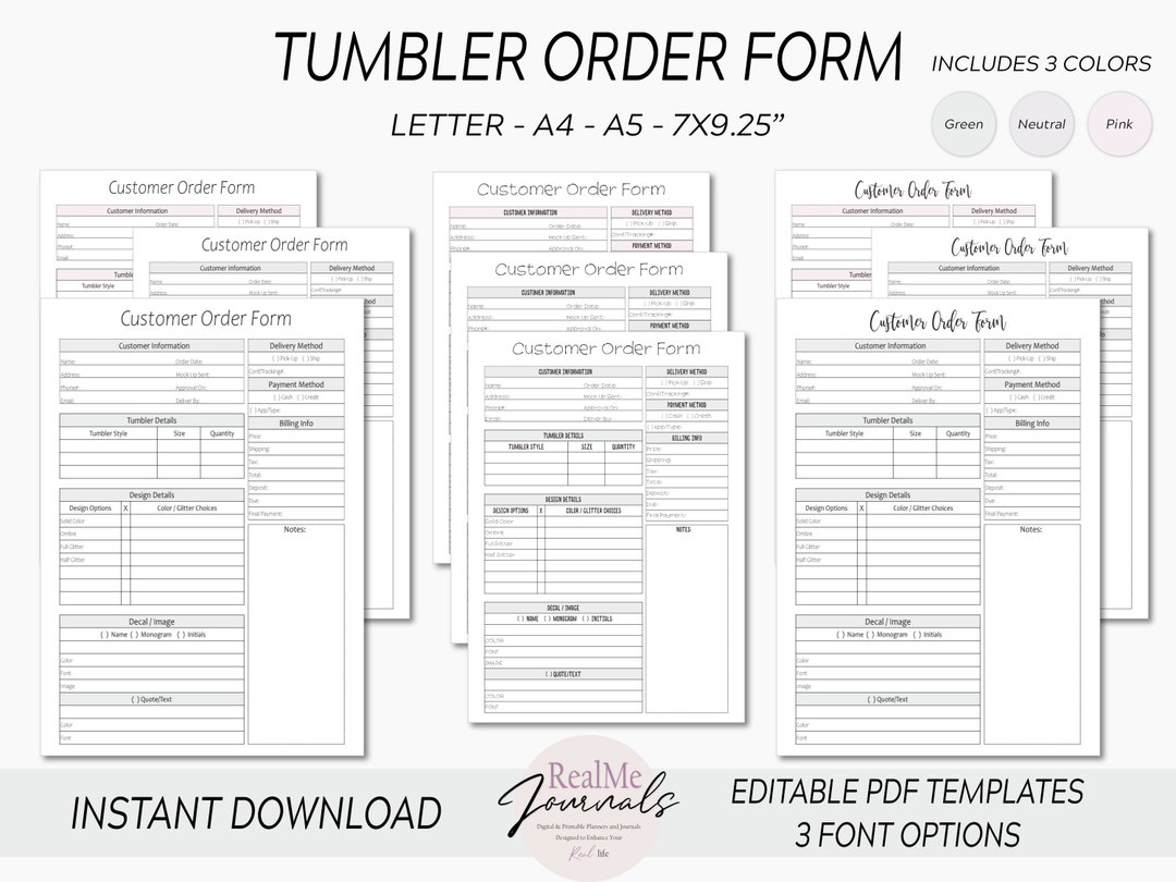 Tumbler Order Form Template / Tumbler Order Sheet Editable / Printable ...