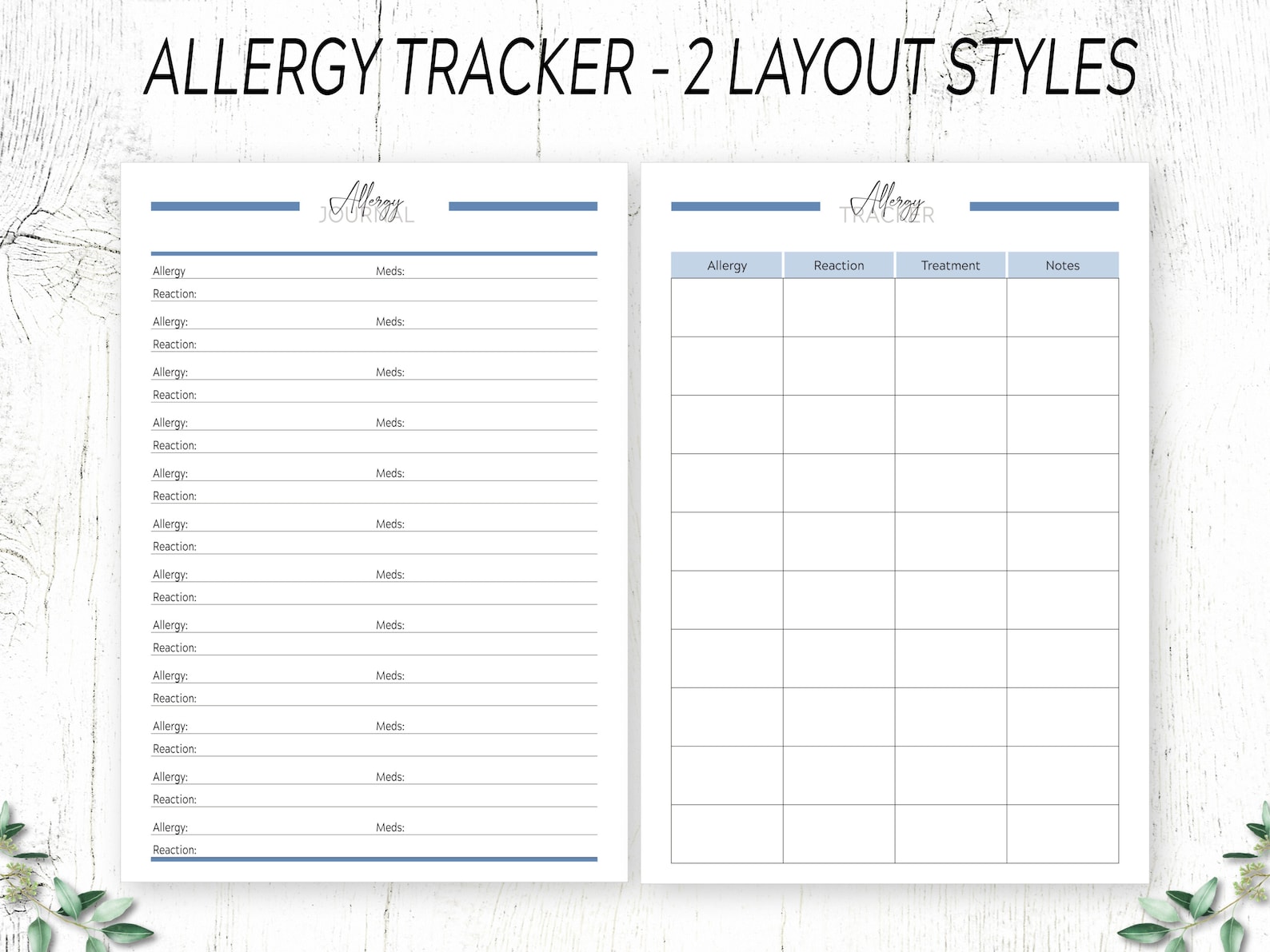 Allergy Log / Printable Allergy List / Allergy Tracker Templates for ...