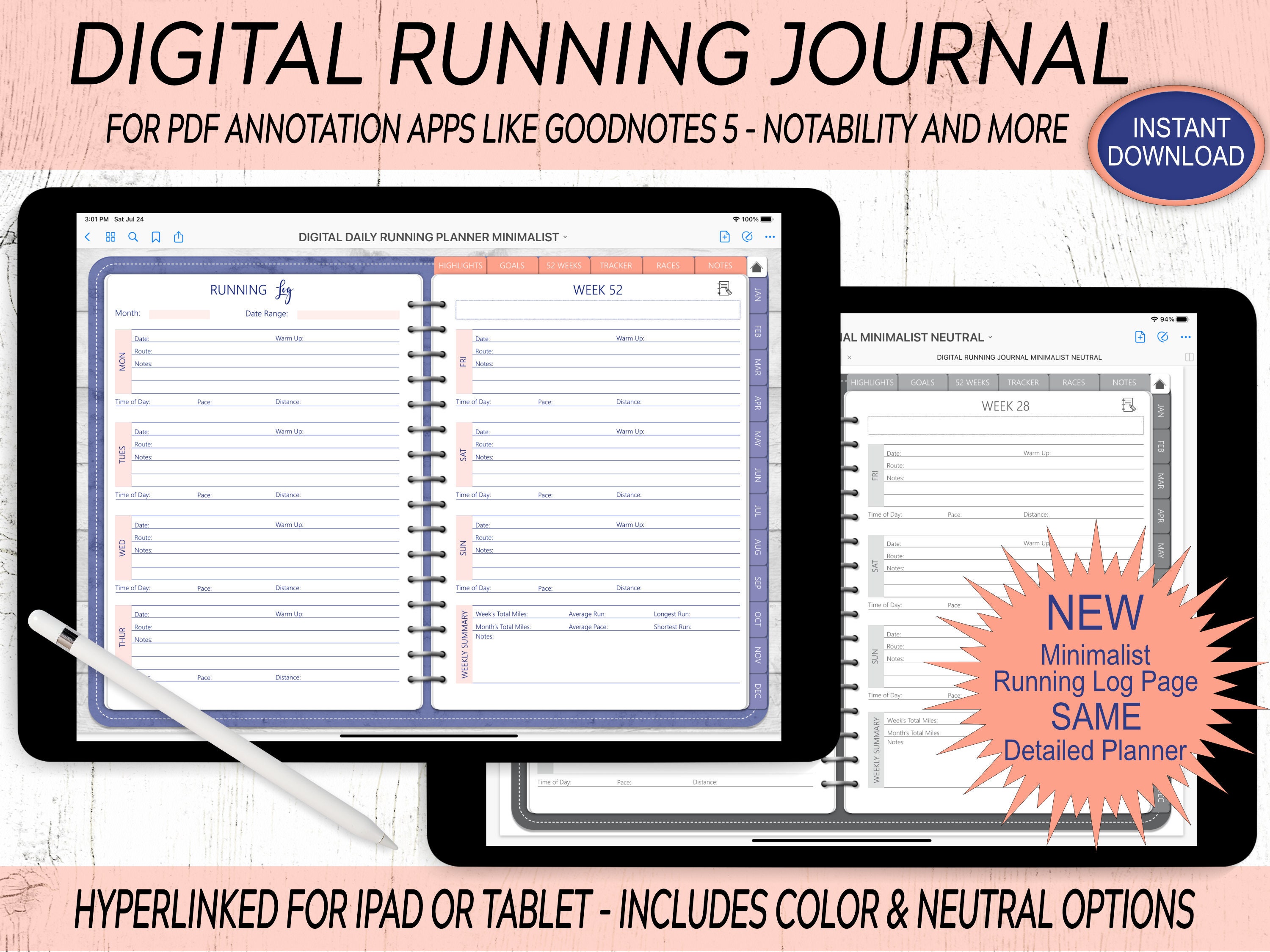 Digital Running Planner / 365 Day Running Journal / Marathon - Etsy