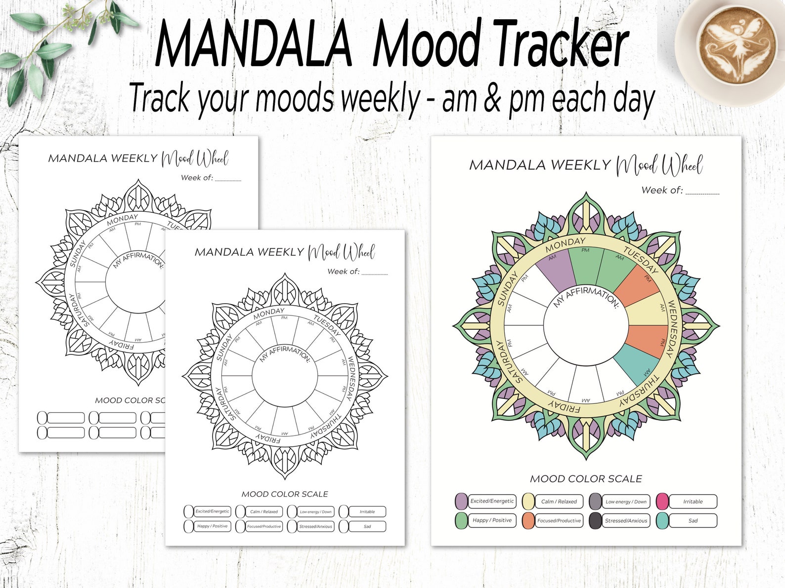 Mood Tracker Bundle / 7 Digital Mood Tracker Printable Inserts / Mood ...