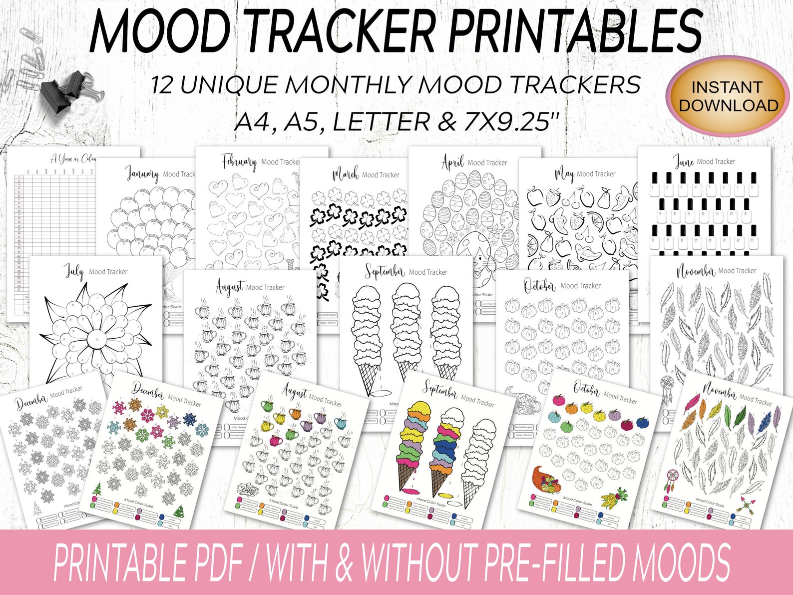 Mood Tracker Printable / Monthly Yearly Mood Tracker Journal / - Etsy