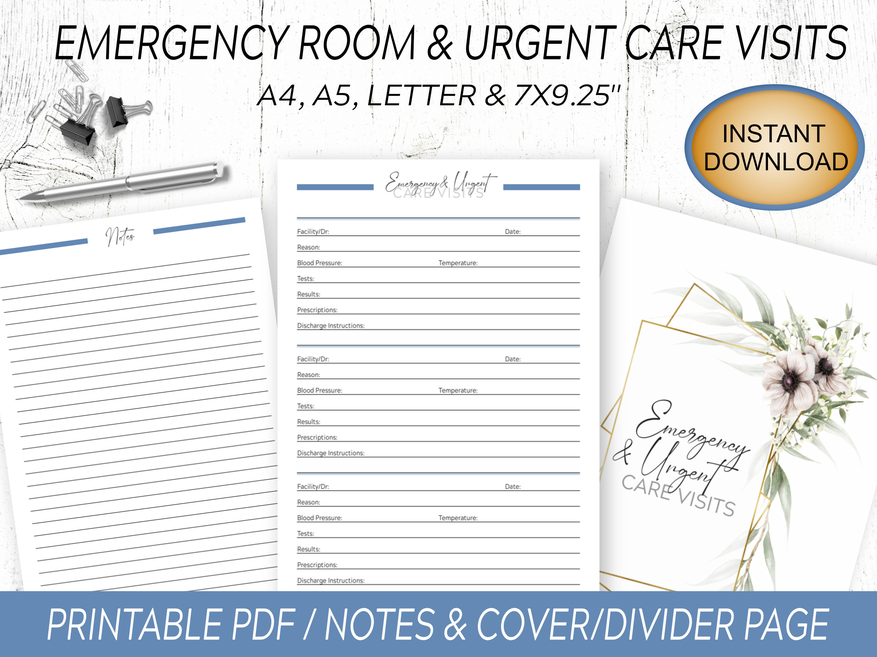Urgent Care Notes / Printable Emergency Room & Urgent Care Visit ...