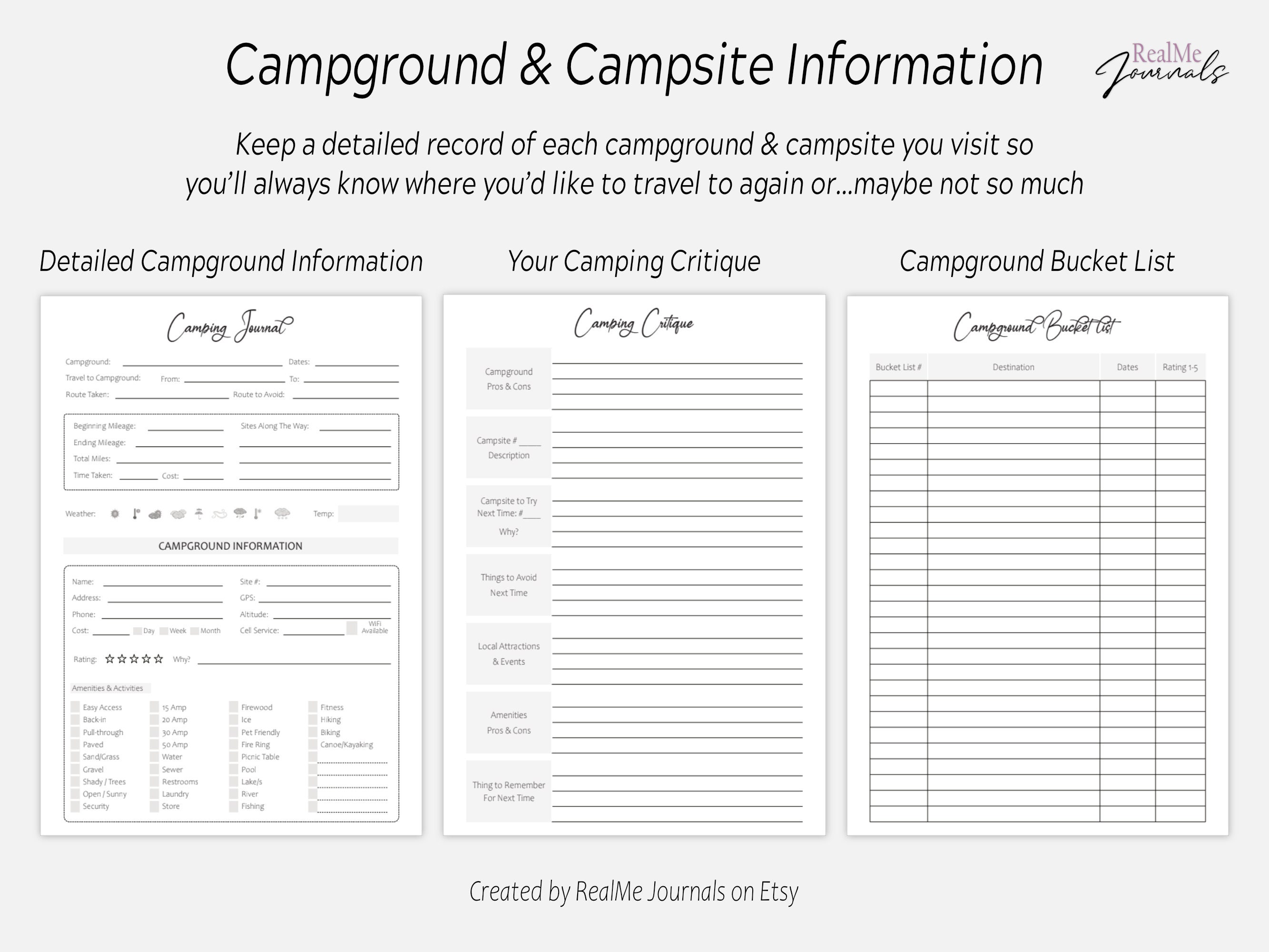 Camping Journal Printable Templates: RV Trip Planner (digital Download ...