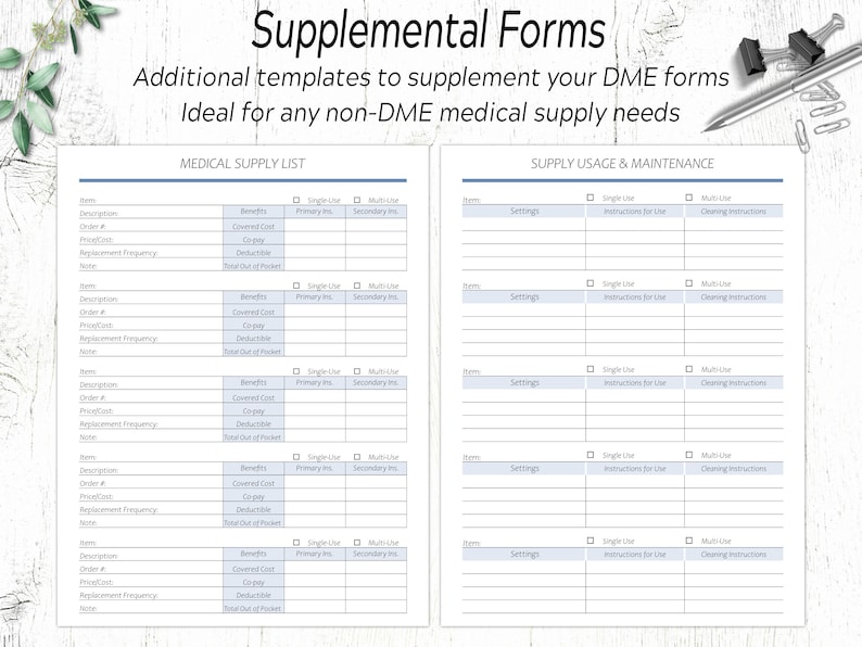 Medical Equipment & Supplies Logbook: DME Tracker (digital Download) - Etsy