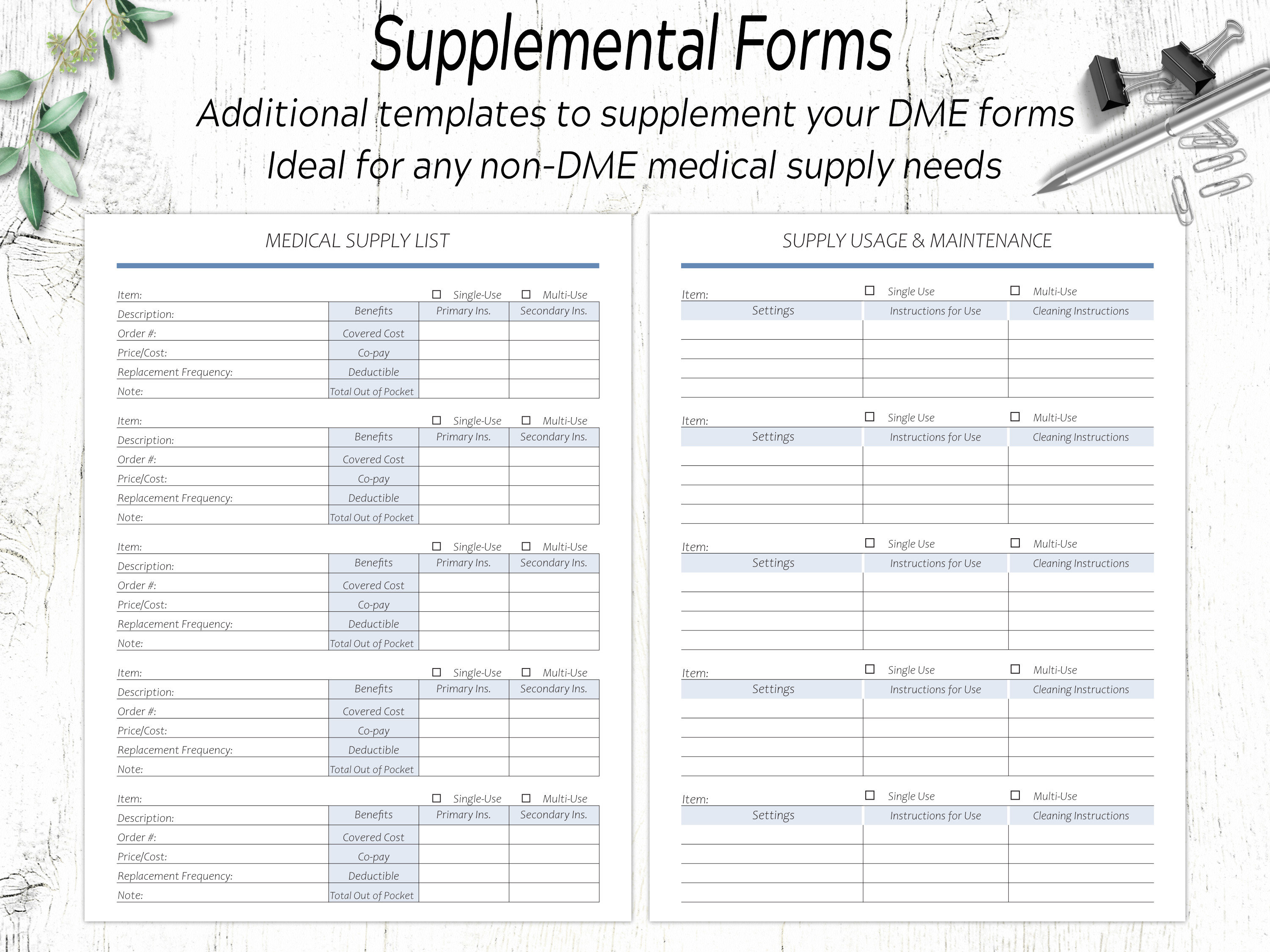 Medical Equipment & Supplies Logbook: DME Tracker (digital Download) - Etsy
