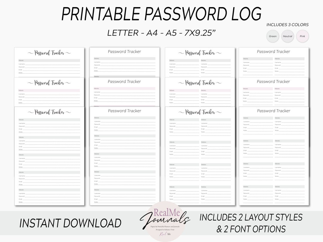 Printable Password Tracker: Log and Keeper With Editable Sheets ...