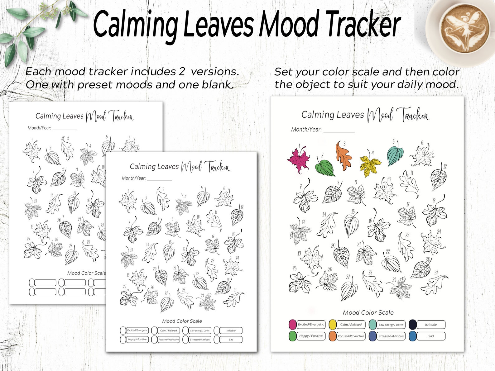 Mood Tracker Bundle / 7 Digital Mood Tracker Printable Inserts / Mood ...