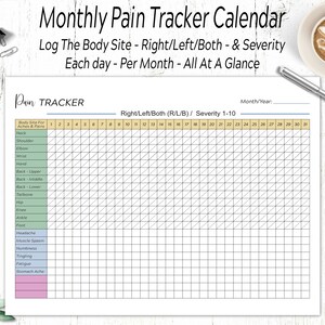 Pain Tracker / Chronic Pain Journal With Pain Chart & Pain Scale ...