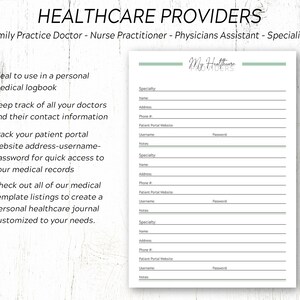 Medical Contact List Printable: Healthcare Provider Template (PDF) - Etsy