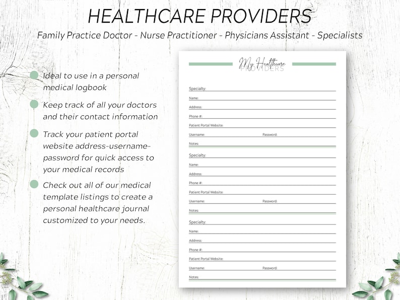 Doctor List / Medical Contact List Printable / Doctor Template ...