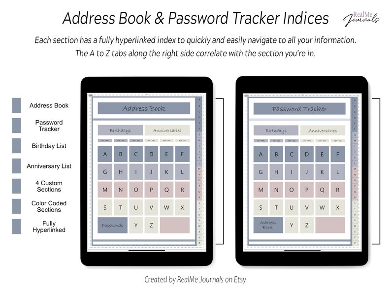 Digital Address Book With Password Tracker, Birthday and Anniversary ...