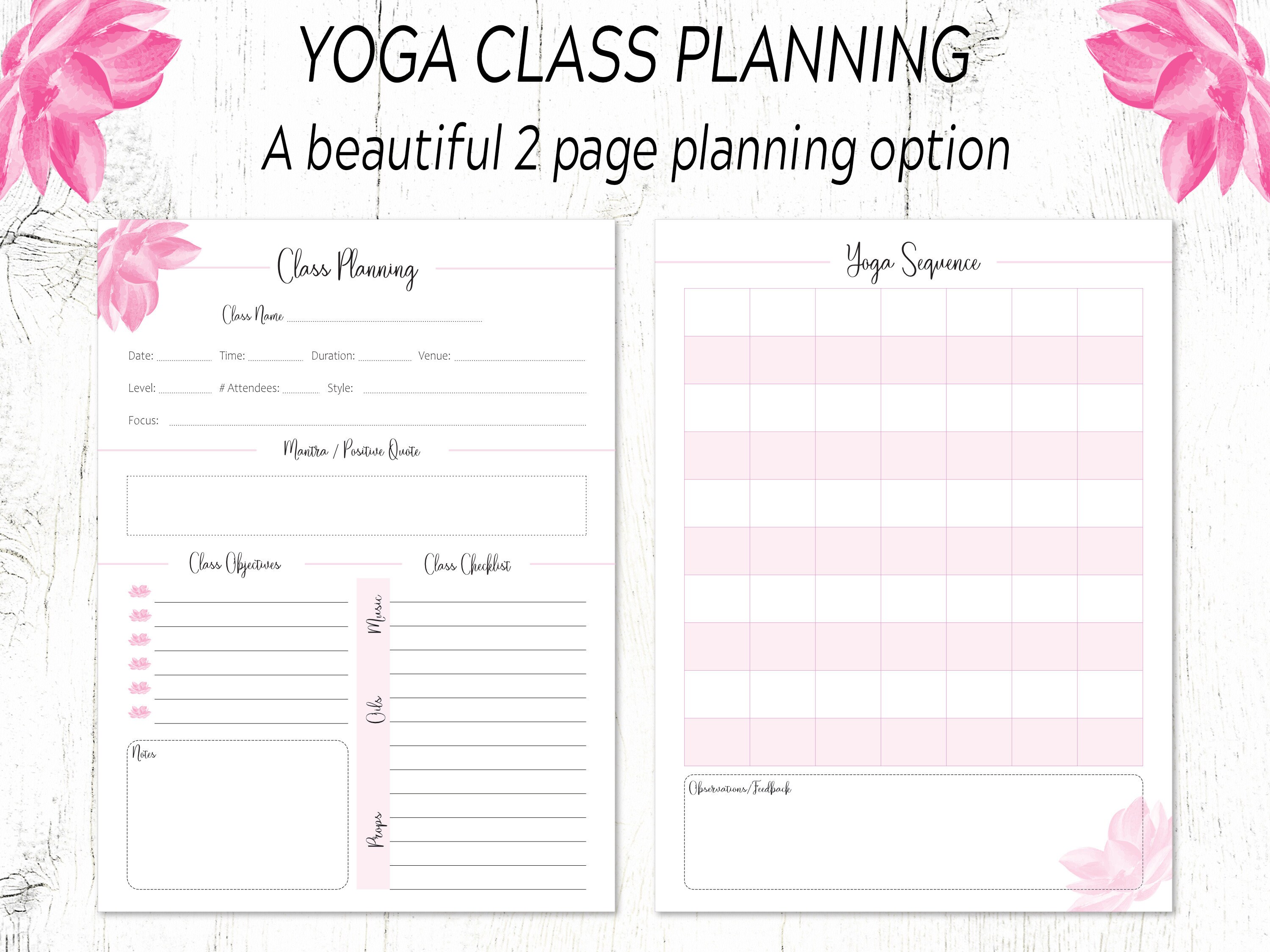 Yoga Teacher Planner / Yoga Sequence Planner / Printable Yoga Class ...