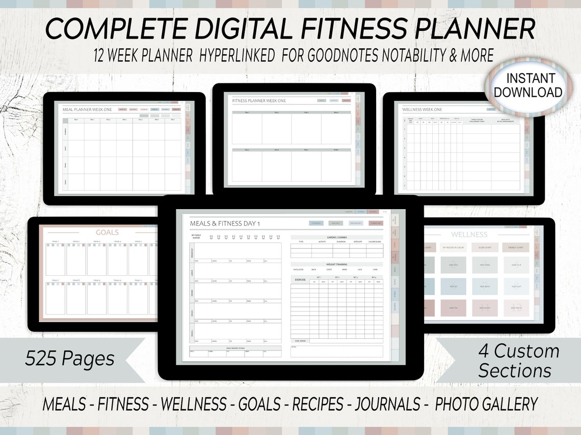 Digital Fitness Planner Goodnotes / 12 Week Digital Workout Tracker ...