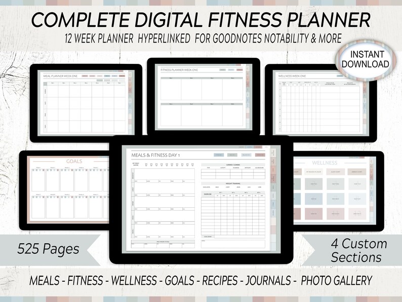 Digital Fitness Planner Goodnotes / 12 Week Digital Workout Tracker ...