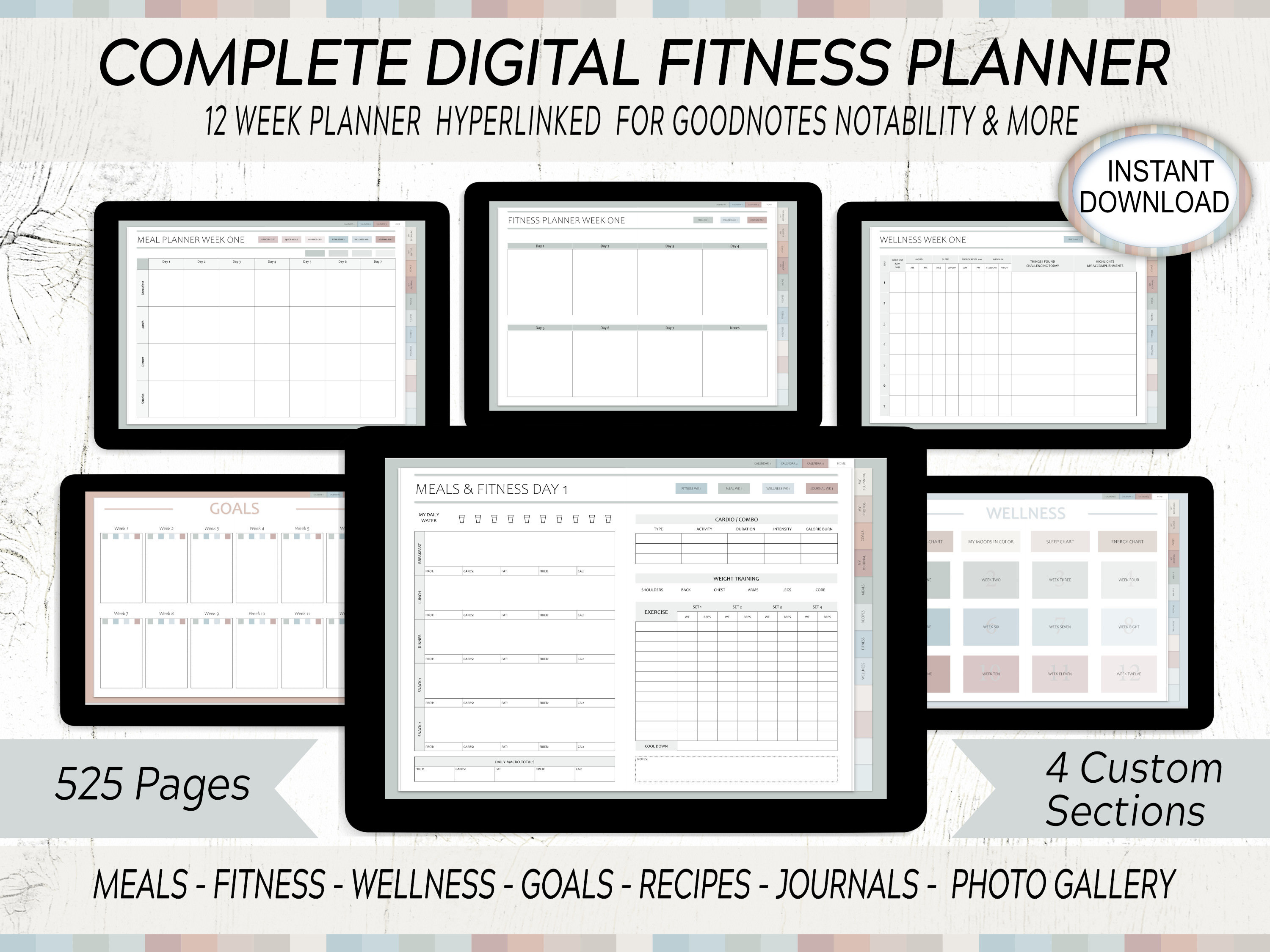 Digital Fitness Planner Goodnotes / 12 Week Digital Workout Tracker ...