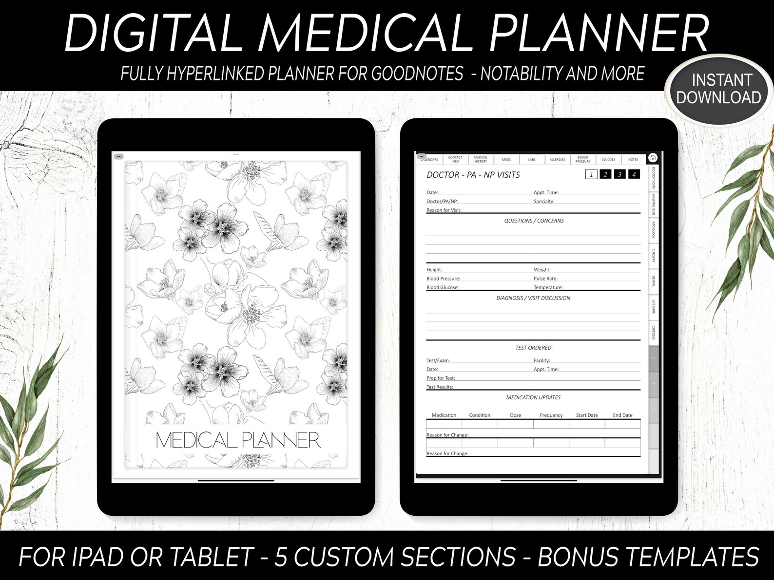 Digital Medical Planner / Digital Health Tracker With 5 - Etsy