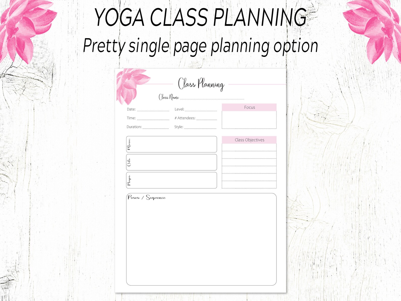 Yoga Teacher Planner / Yoga Sequence Planner / Printable Yoga Class ...