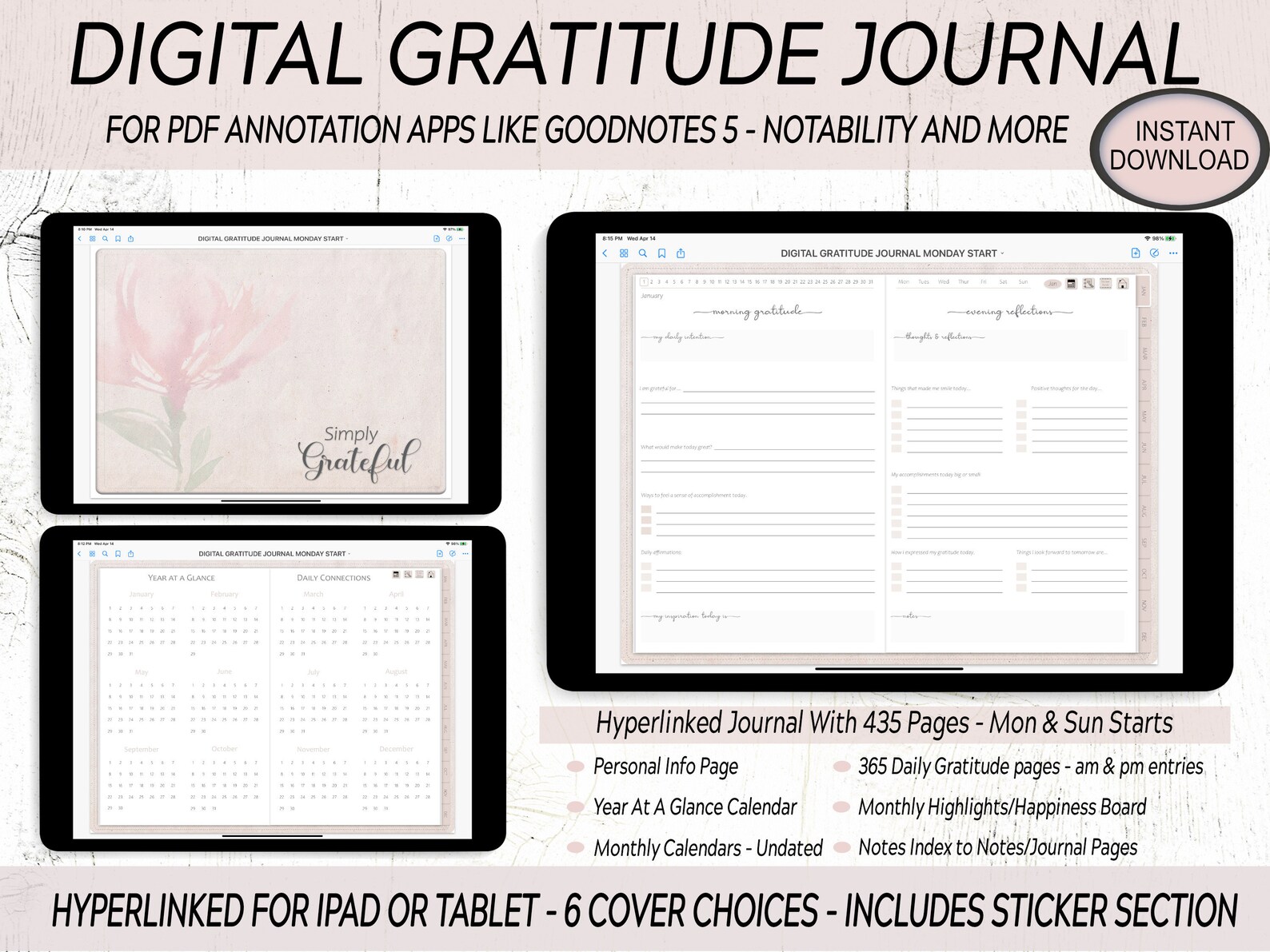 Digital Gratitude Journal With Prompts, Daily Reflection Journal for ...