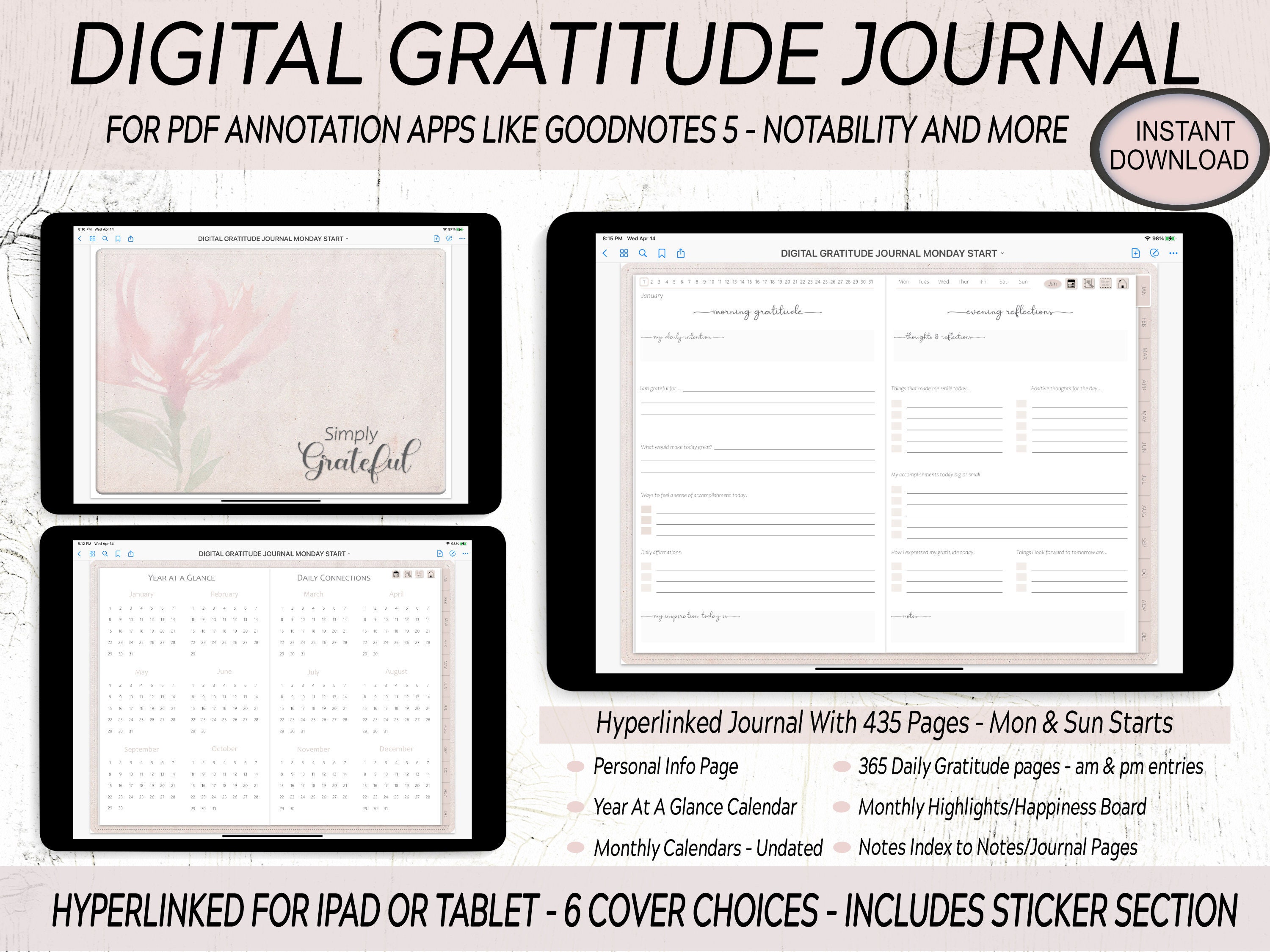 Digital Gratitude Journal With Prompts, Daily Reflection Journal for ...