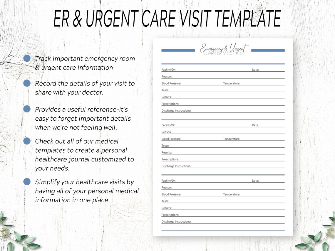 Urgent Care Visit Template: Printable Medical Notes & Cover (PDF) - Etsy
