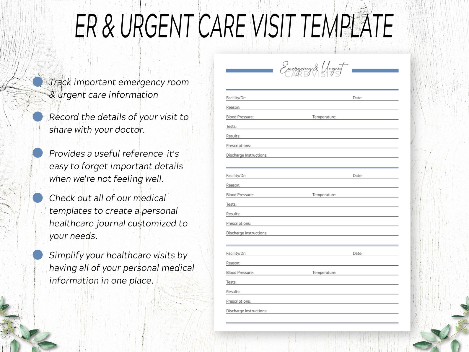 Urgent Care Notes / Printable Emergency Room & Urgent Care Visit ...