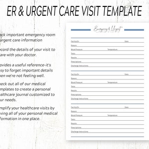 Urgent Care Notes / Printable Emergency Room & Urgent Care Visit ...