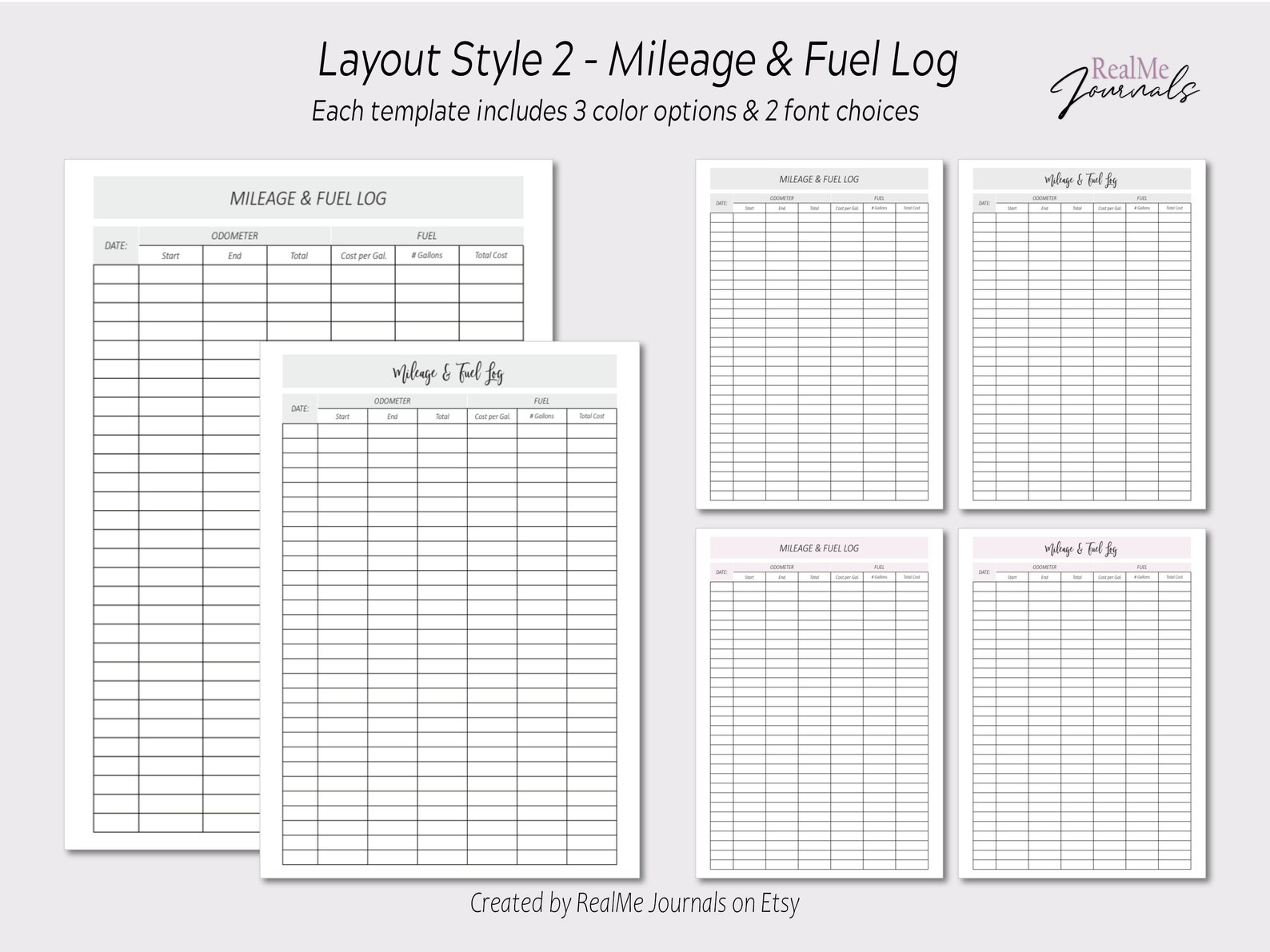 Printable Mileage Tracker Template: Fuel Log, 3 Colors (digital ...
