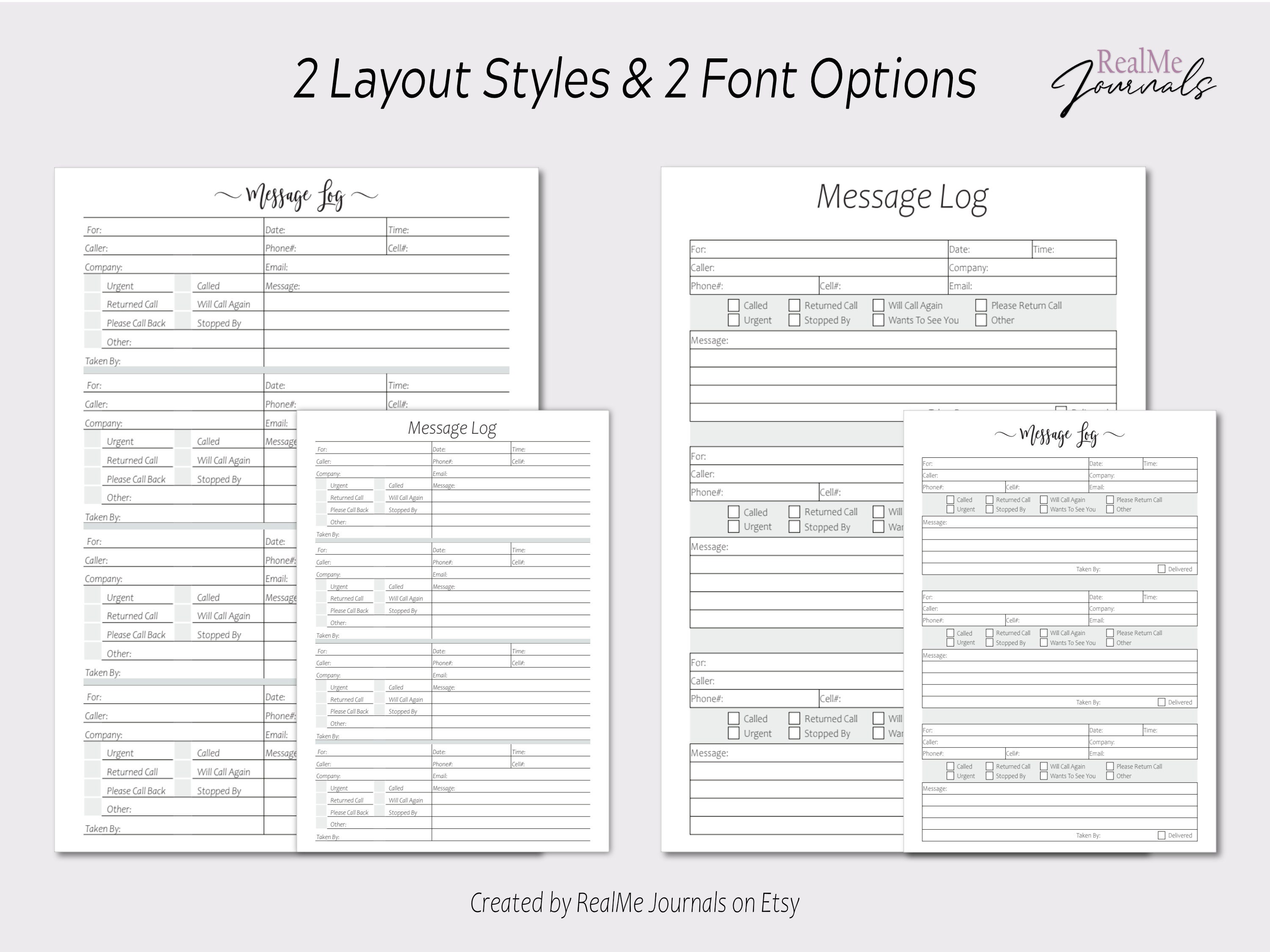 Printable Phone Message Log: Missed Call & Voicemail Template (digital ...