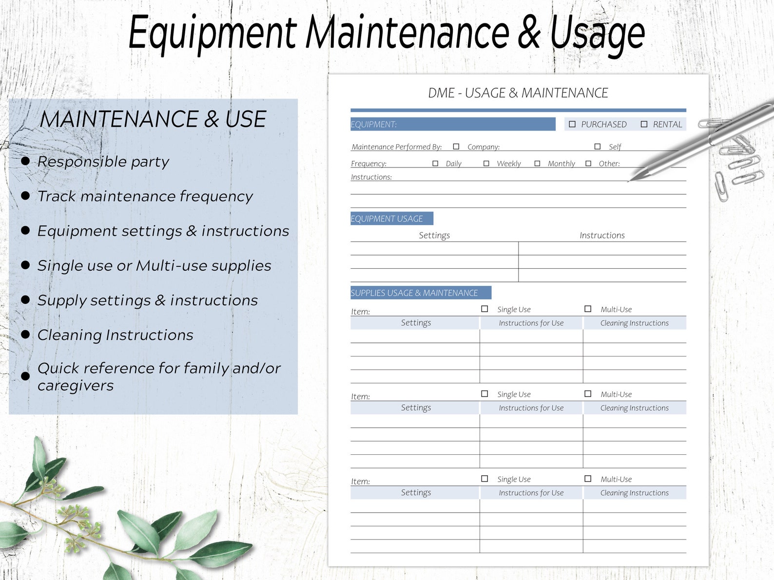 Medical Equipment & Supplies Logbook: DME Tracker (digital Download) - Etsy