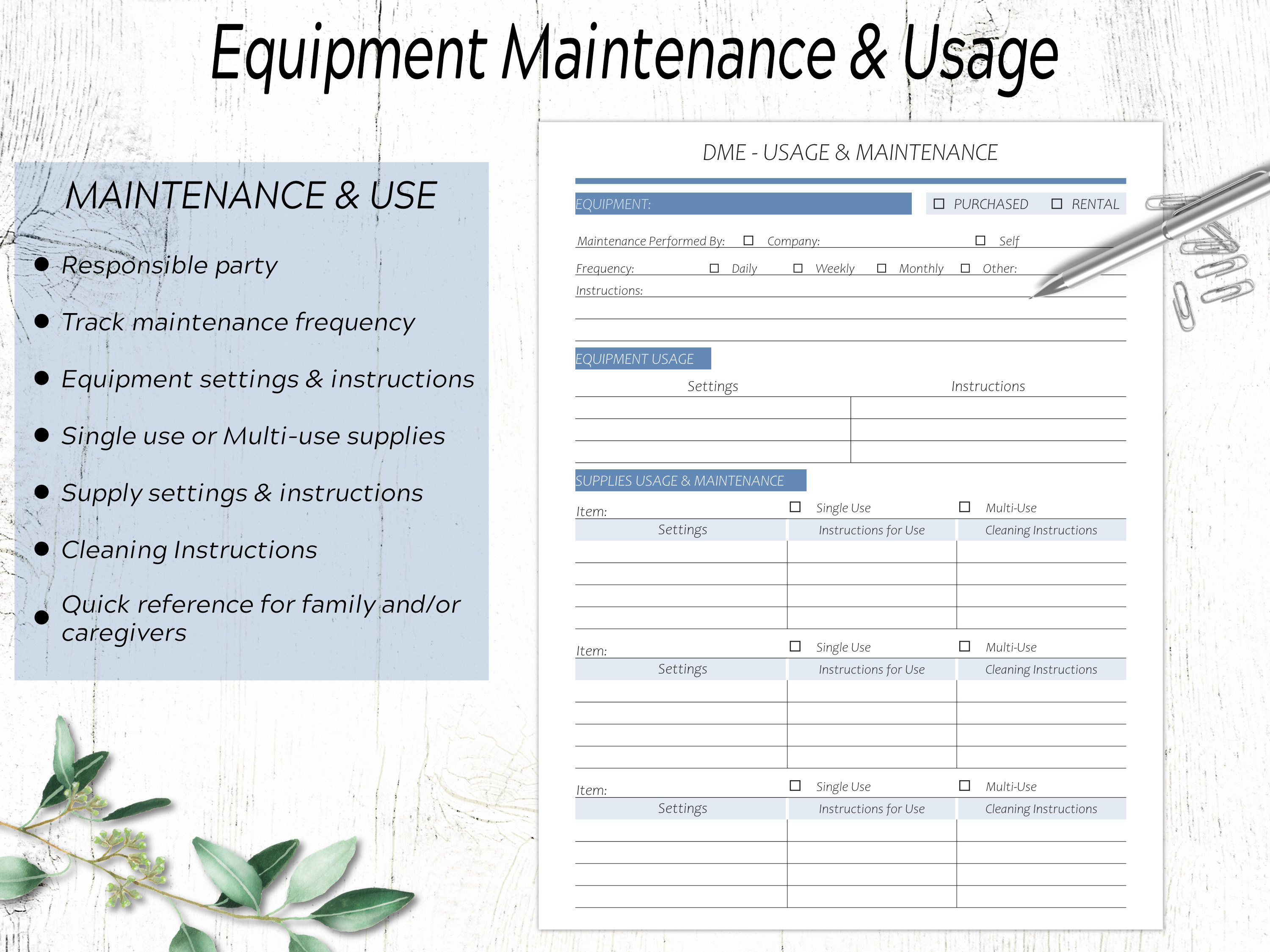Medical Equipment & Supplies Logbook: DME Tracker (digital Download) - Etsy
