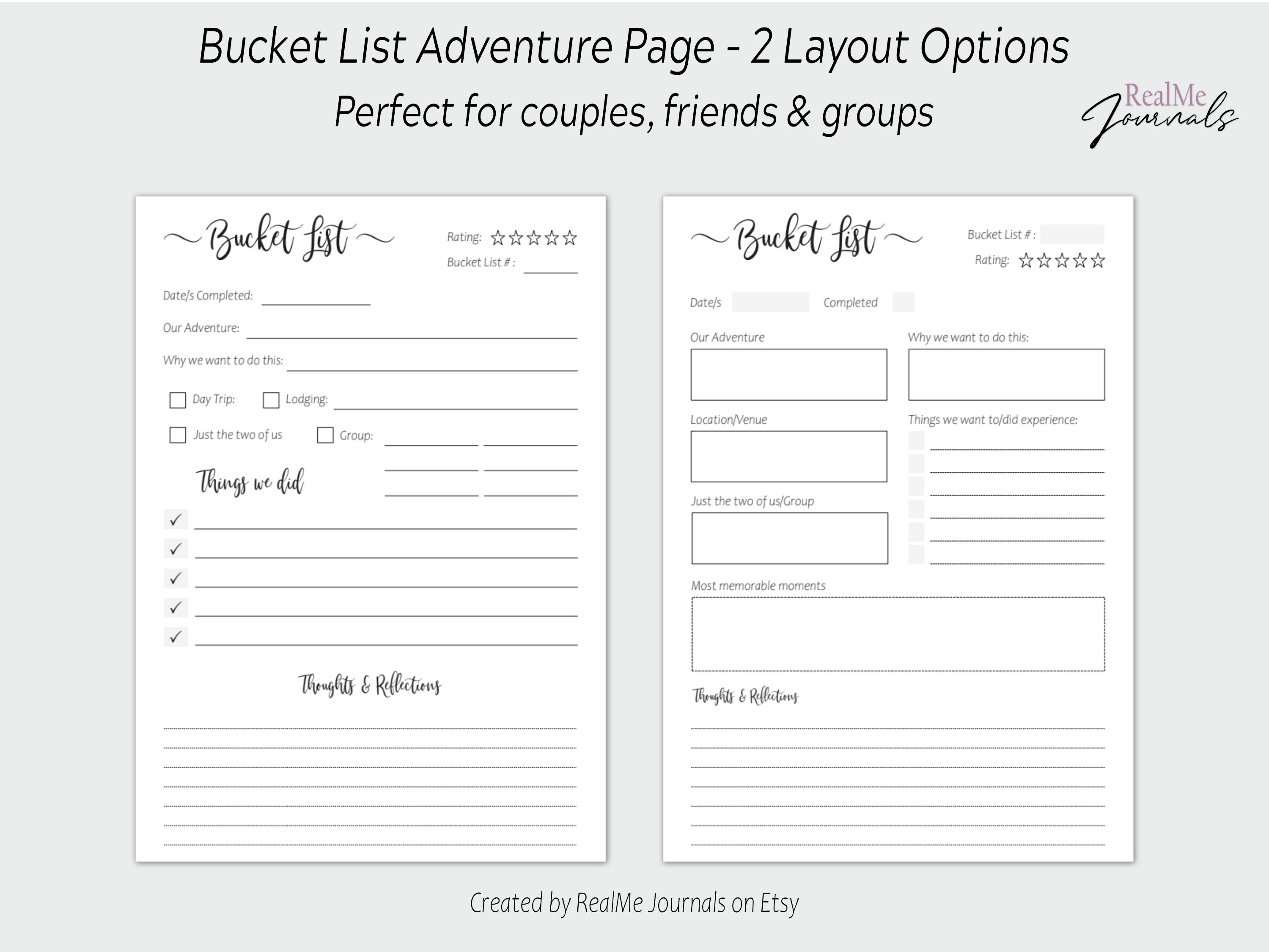 Printable Bucket List / Bucket List Templates Perfect for Friends ...