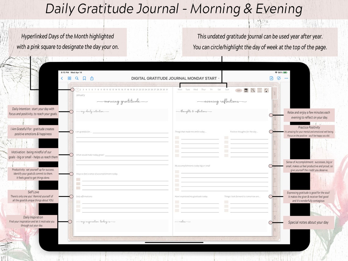 Digital Gratitude Journal With Prompts, Daily Reflection Journal for ...