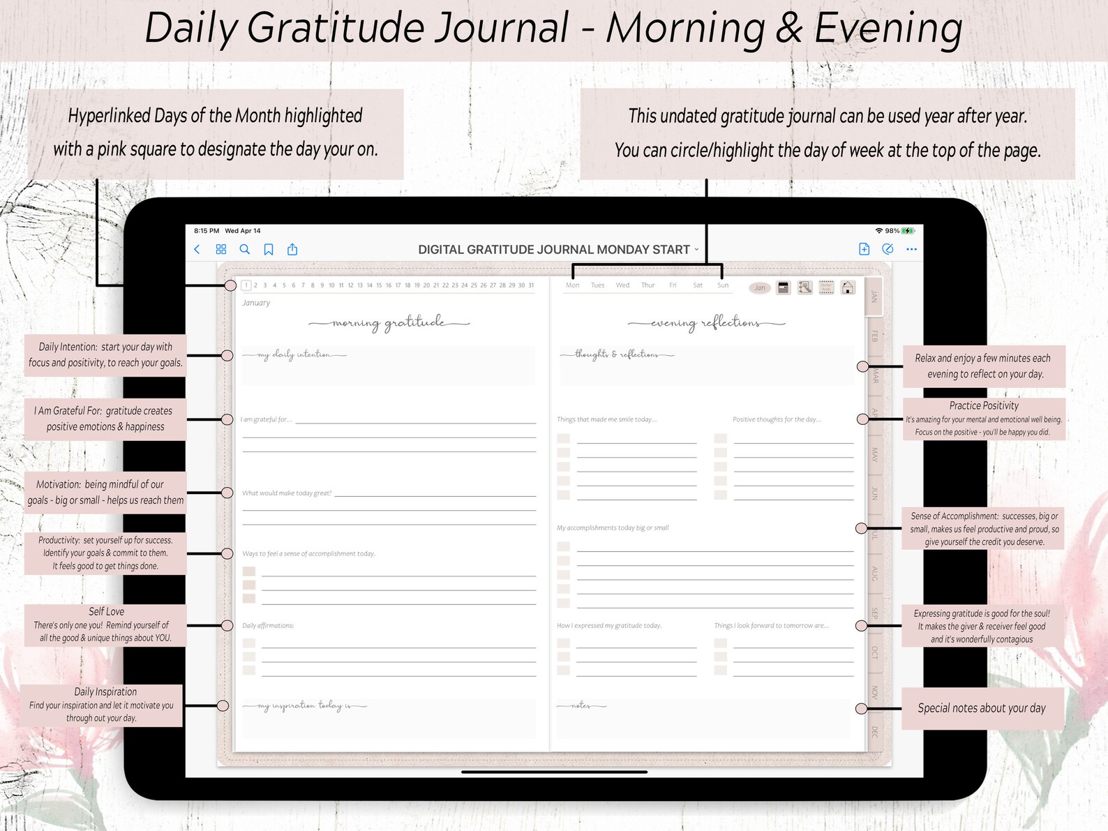 Digital Gratitude Journal With Prompts, Daily Reflection Journal for ...