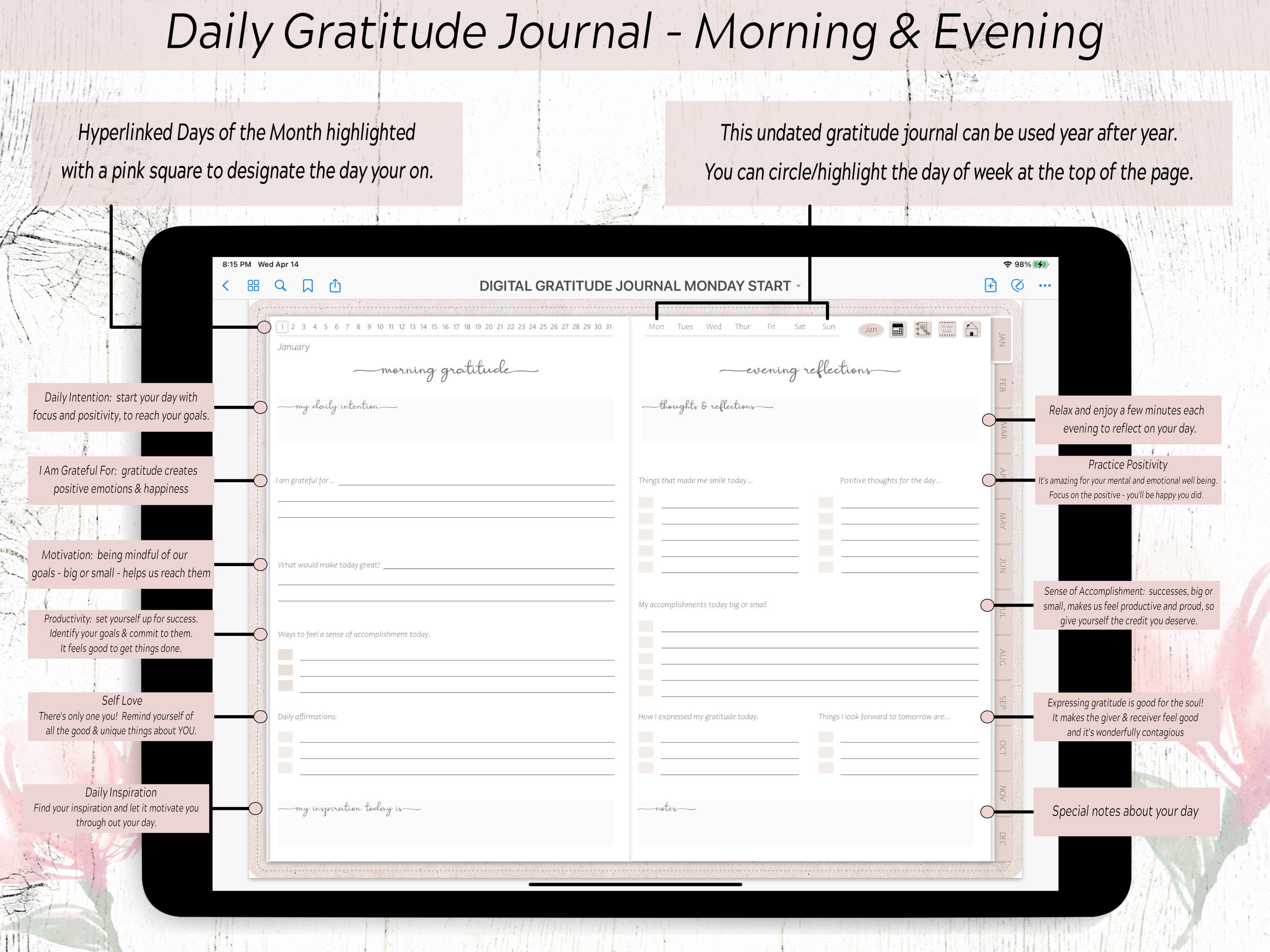Digital Gratitude Journal With Prompts, Daily Reflection Journal for ...