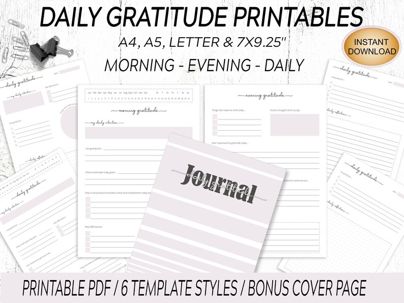 Daily Gratitude Journal / Morning Evening & Daily Gratitude Printables ...