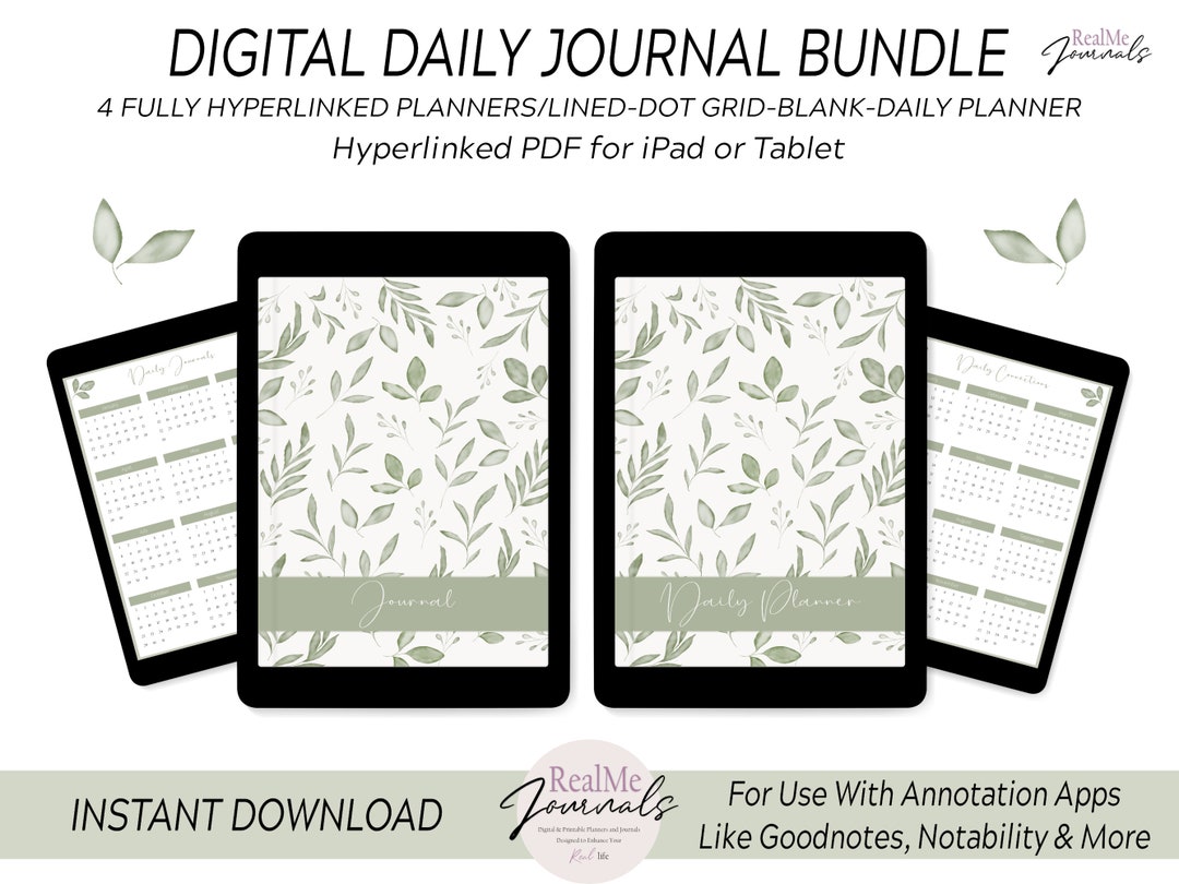 Digital Daily Journal / Digital Daily Planner / 4 Fully Hyperlinked ...