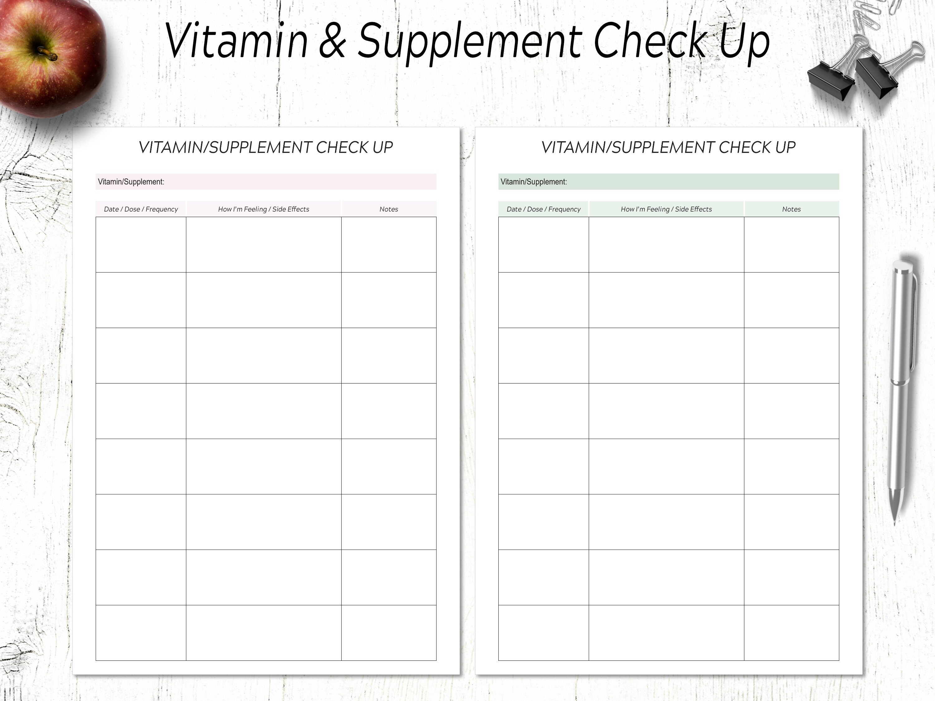 Vitamin Tracker Bundle: Supplement List, Check-up (printable PDF) - Etsy