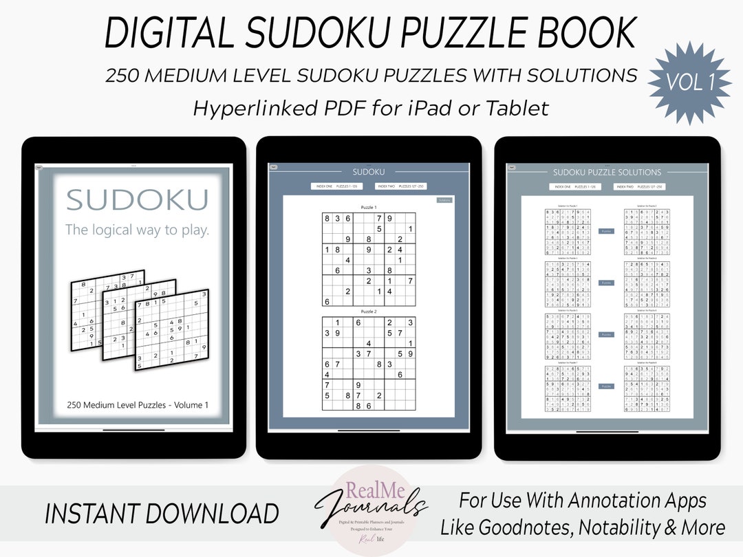Digital Sudoku Puzzle Book Volume 1 / 250 Medium Sudoku Puzzles With ...