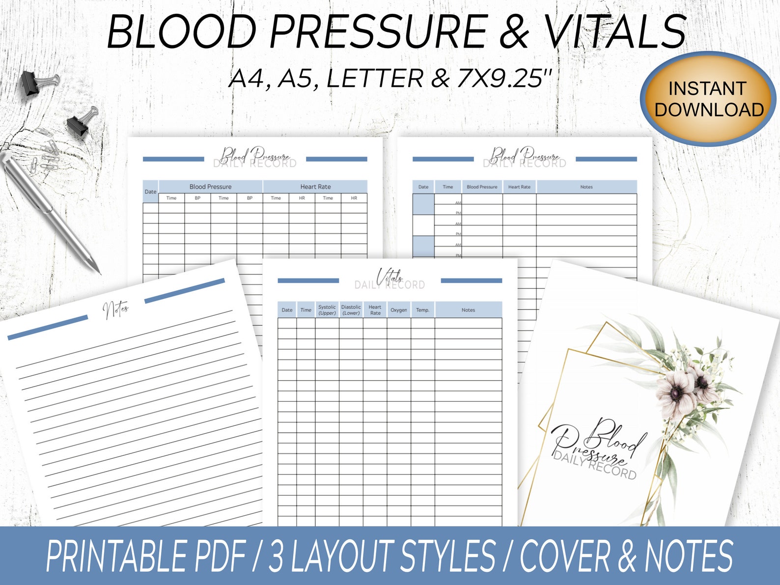 Vitals Log / Printable Vitals Chart / Blood Pressure Log / 3 Layout ...