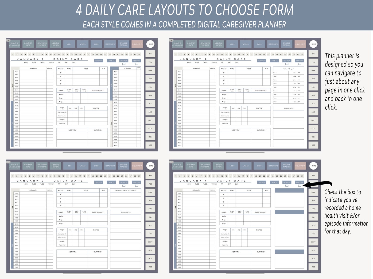 Digital Caregiver Planner: Home Health, Medical History, Vitals Log ...