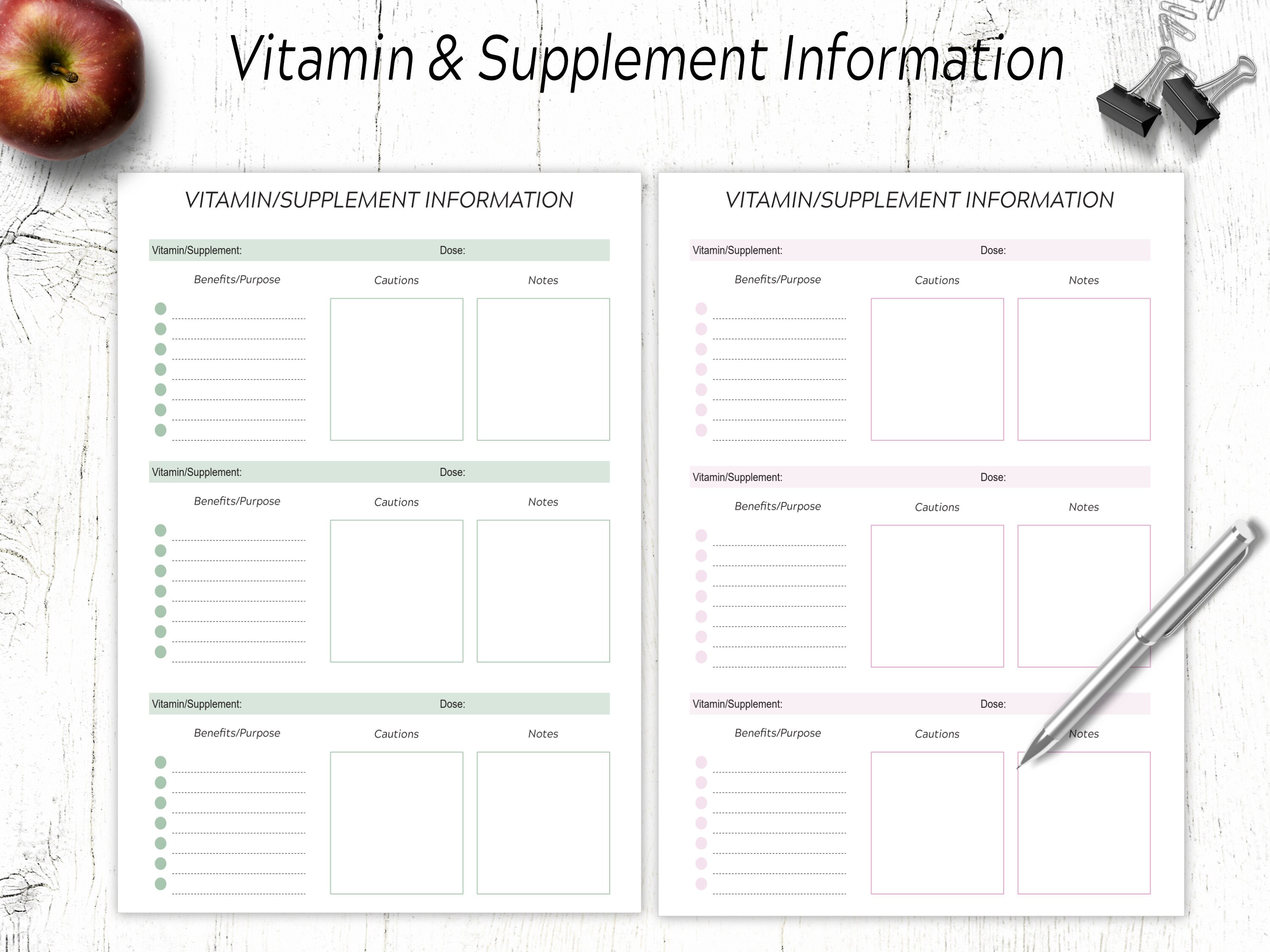Vitamin Tracker Bundle: Supplement List, Check-up (printable PDF) - Etsy