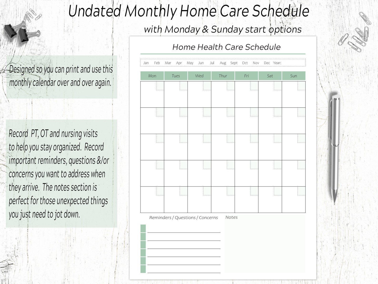 Caregiver Planner: Home Health Care Forms, Daily Log (digital Download ...