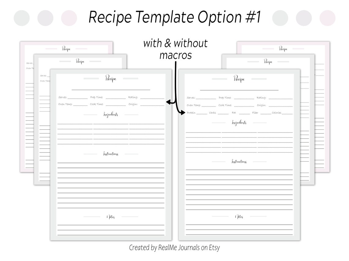 Printable Recipe Templates / DIY Recipe Book / Blank Recipe Pages ...