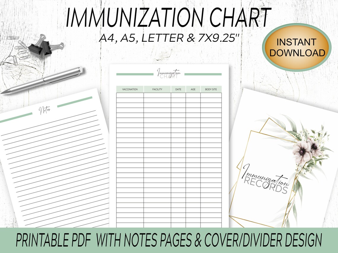 Immunization Chart Printable: Tracker, Notes, Divider (PDF Download) - Etsy