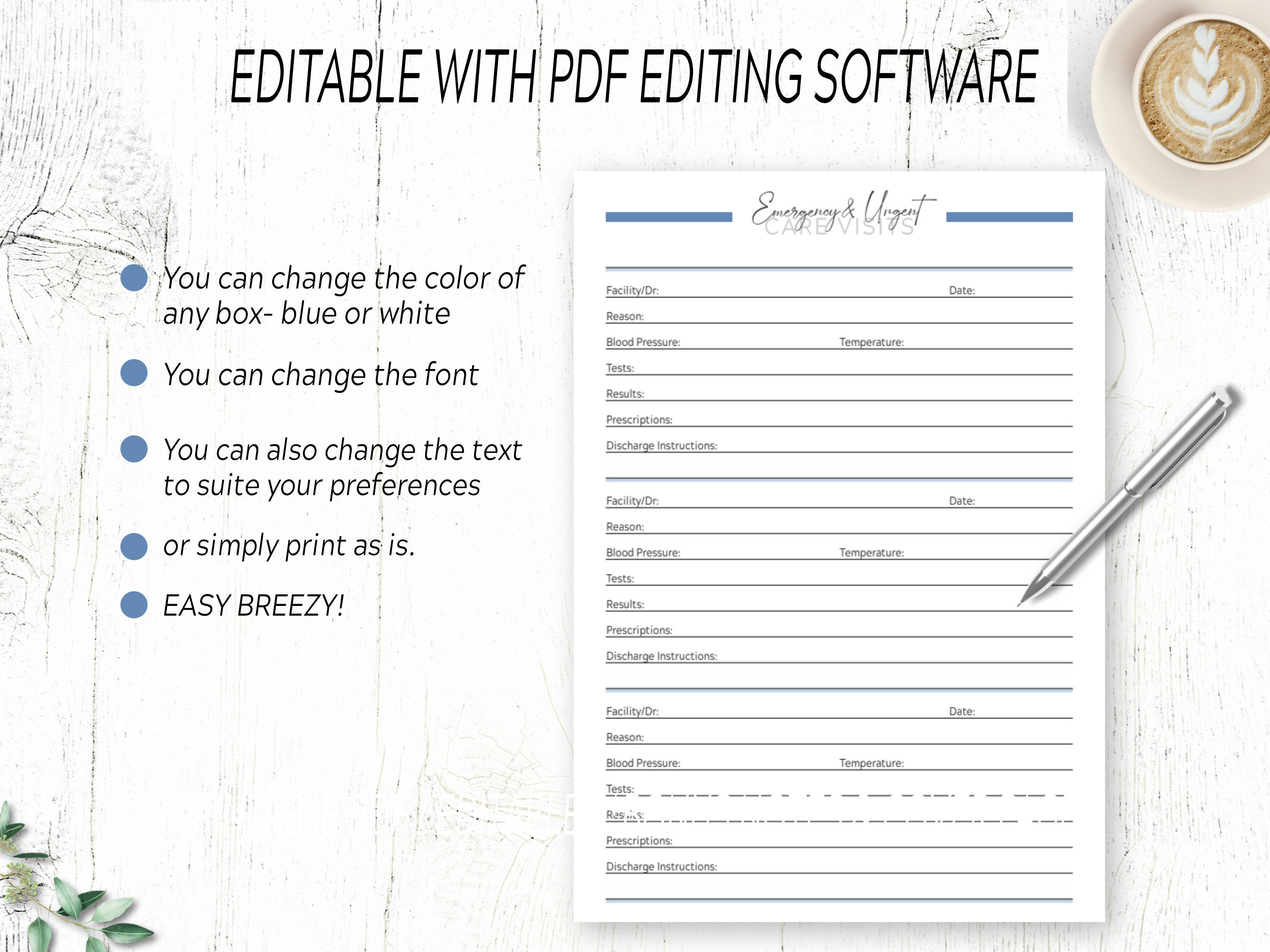 Urgent Care Notes / Printable Emergency Room & Urgent Care Visit ...